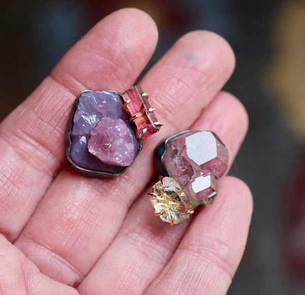 Mismatched Mineral Specimen Stud Earrings with 14k - Christine Mighion Jewelry