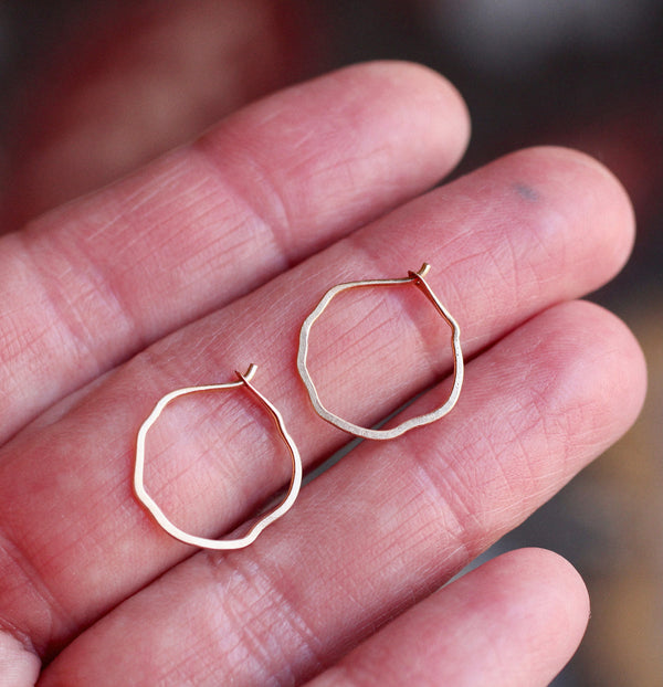 Organic Mini Hoop Earrings in 14k Gold - Christine Mighion Jewelry