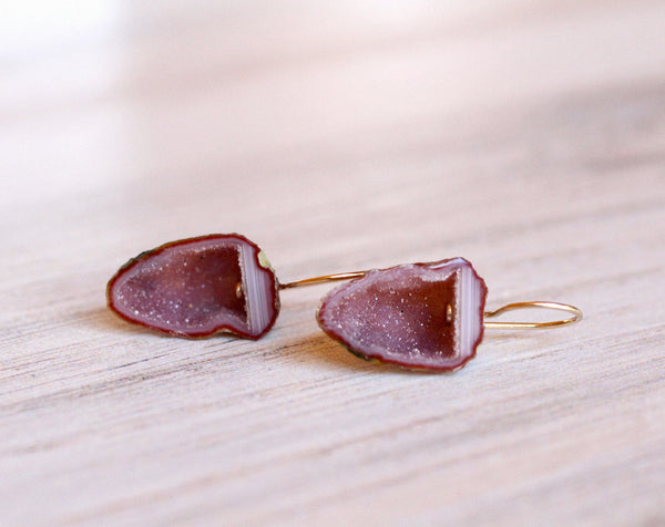 Raspberry Geode Earrings in 14k Gold - Christine Mighion Jewelry